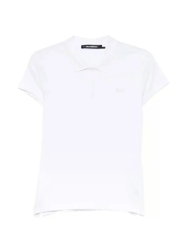 Karl Lagerfeld Essential Logo Embroidered Cotton Polo Shirt - White