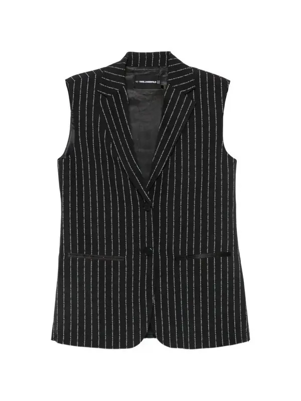 Karl Lagerfeld Logo Pinstripe Tailored Sleeveless Blazer