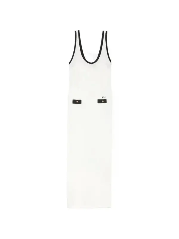 Karl Lagerfeld Logo-embroidered Contrast-trim Maxi Dress - Neutrals