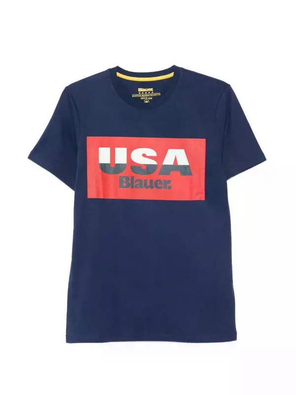 BLAUER. Logo-print Cotton T-shirt