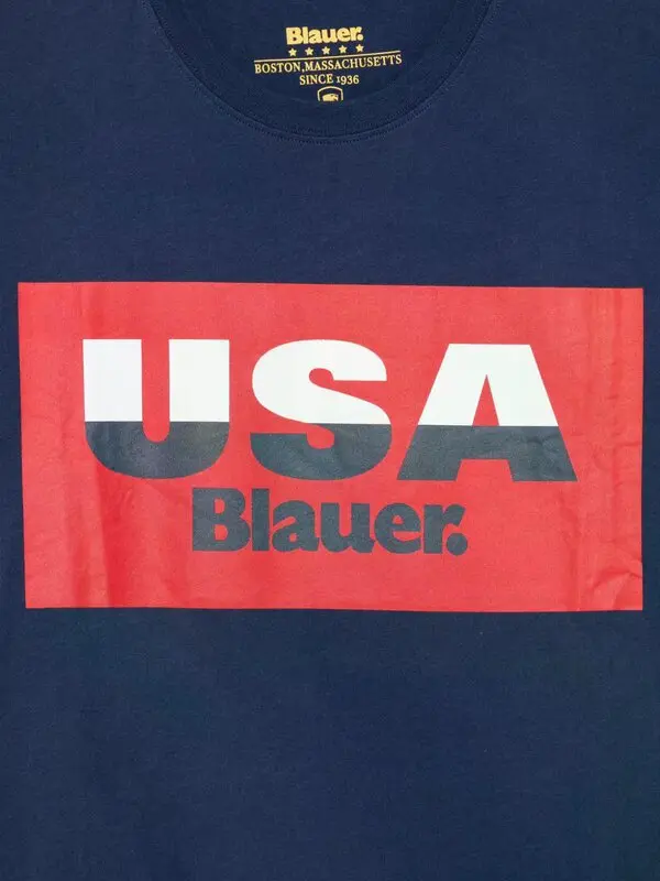BLAUER. Logo-print Cotton T-shirt