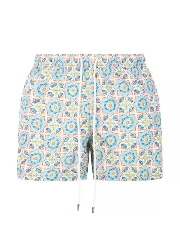 Fedeli Geometric Print Swim Shorts - Blue