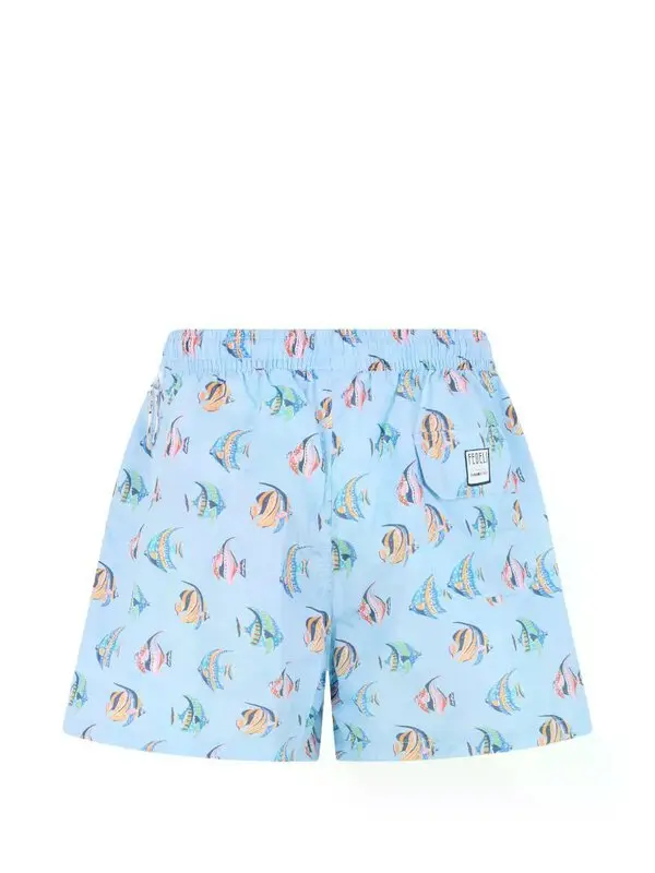 Fedeli Fish-print Drawstring Swim Shorts