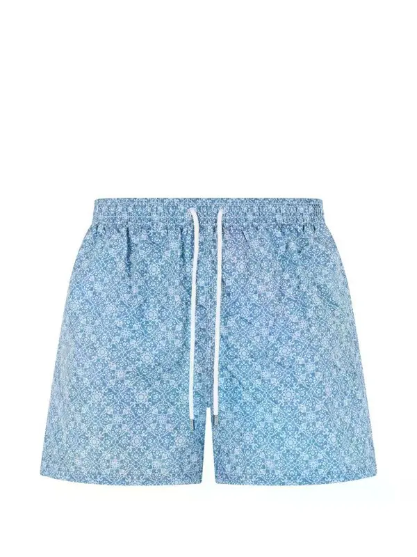 Fedeli Geometric Pattern Drawstring Swim Shorts