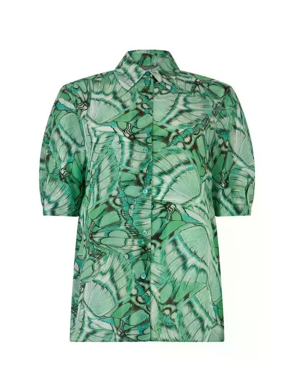 Alberta Ferretti Silk Leaf Print Shirt
