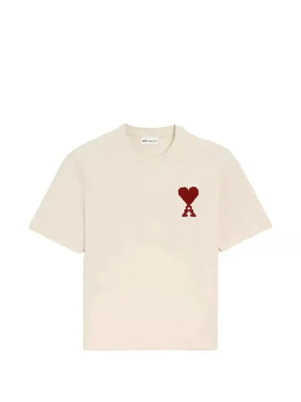 AMI Paris De Coeur Zigzag-embroidered T-shirt - Neutrals