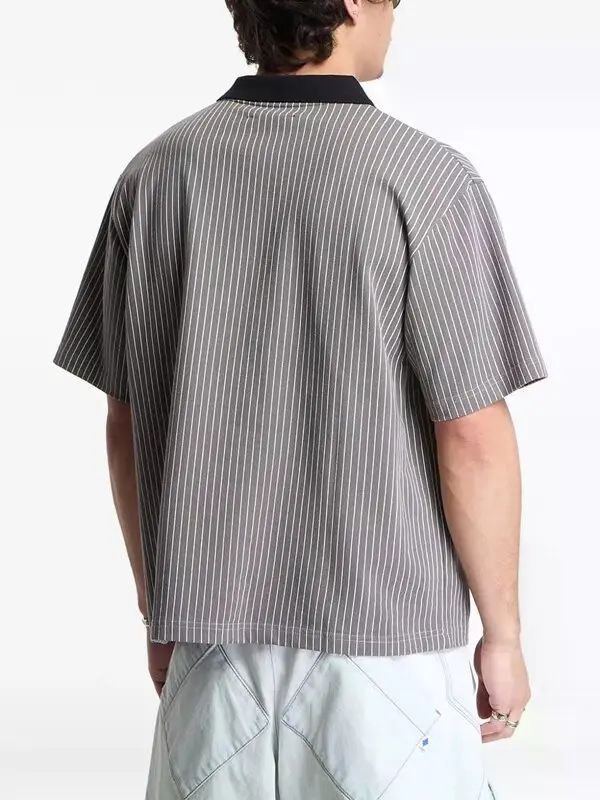 PLEASURES Pinstripe Graphic-print Polo Shirt