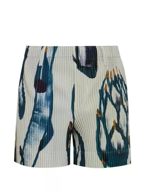 Issey Miyake Fruits Vegetables Print Pleated Shorts - Grey
