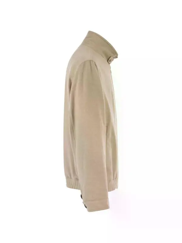 Brunello Cucinelli Sand Virgin Wool Stand Collar Zip Jacket