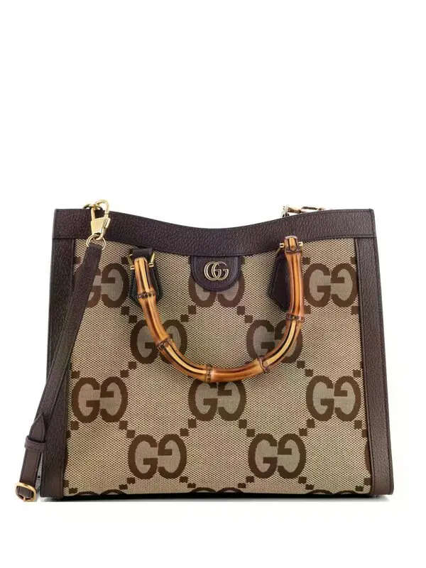 Gucci Diana Jumbo Gg Canvas Medium Tote Bag With Bamboo Handle - Brown