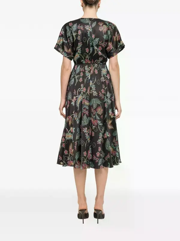 NISSA Floral-print Viscose Midi Dress With Lace Detail