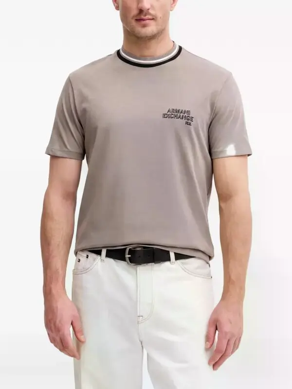 Armani Exchange Logo-print Striped-trim T-shirt - Grey