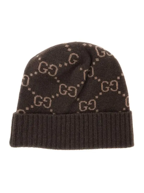 Gucci Gg Monogram Knit Beanie - Brown