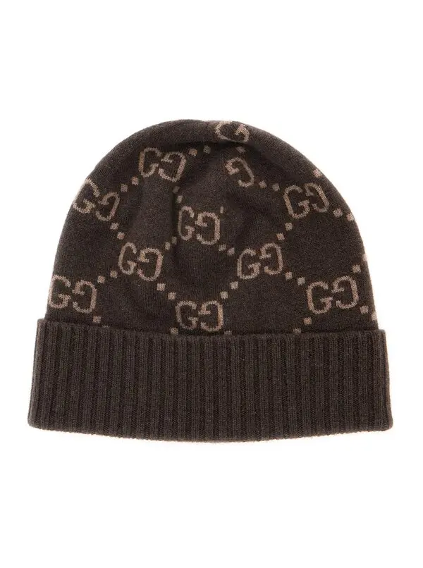 Gucci Gg Monogram Knit Beanie - Brown