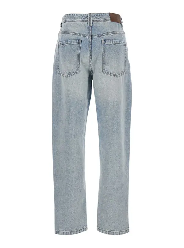 Brunello Cucinelli Light Blue Denim Jeans With Logo Patch And Contrast Stitching - Multicolor