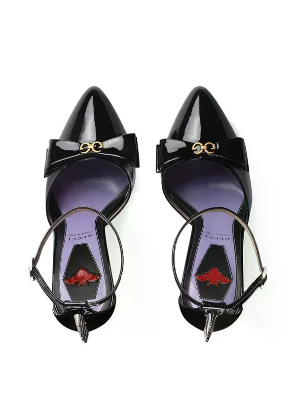 Gucci Patent Leather Ankle Strap Pumps With Bow Detailing