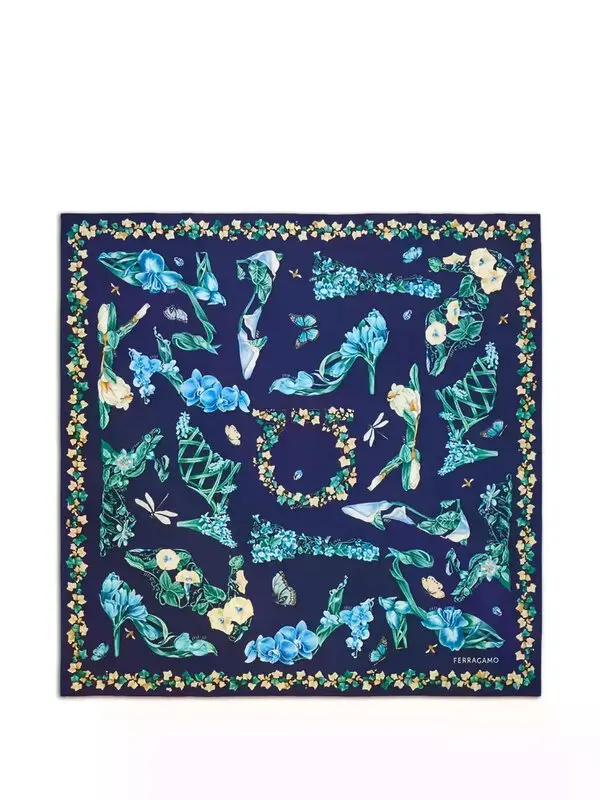 FERRAGAMO Shoe-print Scarf - Blue
