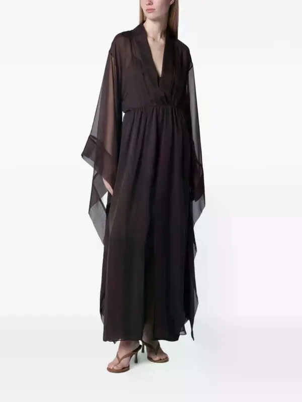 Alberta Ferretti Sheer Sleeve Maxi Dress - Brown