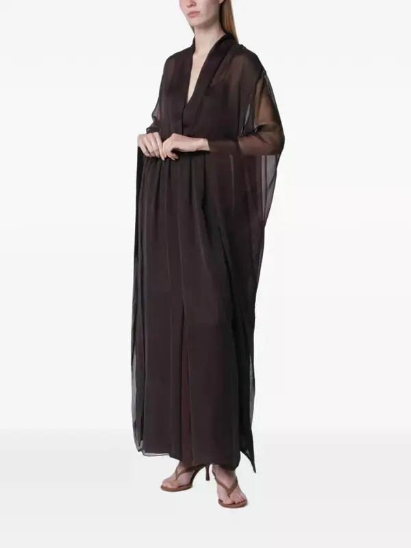 Alberta Ferretti Sheer Sleeve Maxi Dress - Brown