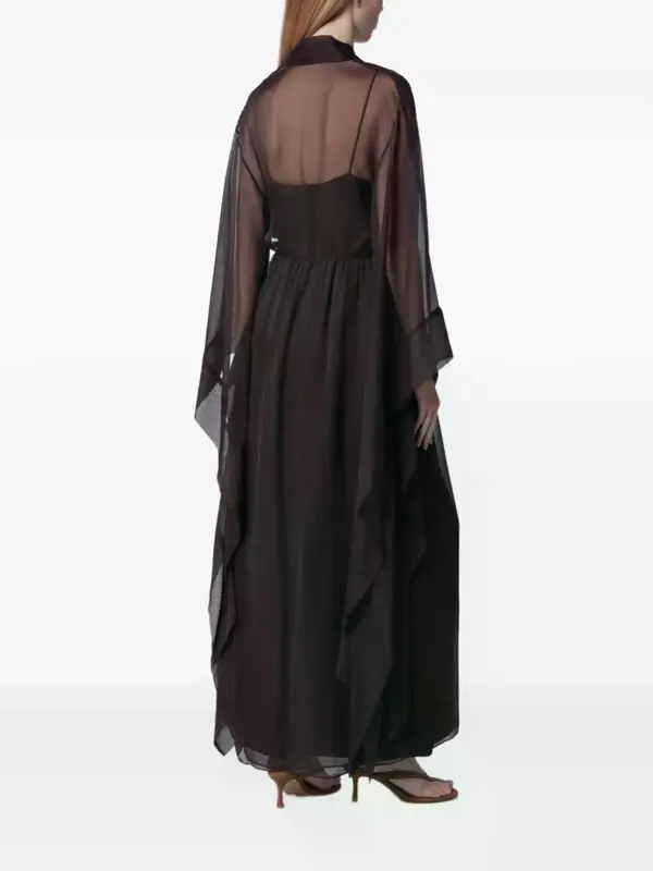 Alberta Ferretti Sheer Sleeve Maxi Dress - Brown