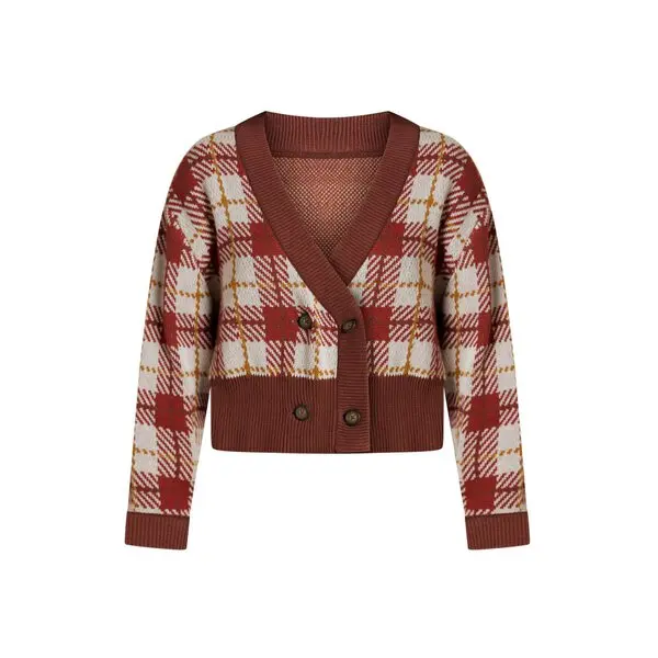 KNOWN SUPPLY Harlow Cardigan Plaid - Brown