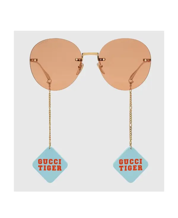 Gucci Round Frame Logo Pendant Sunglasses