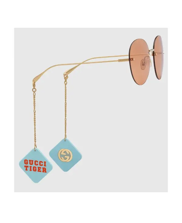 Gucci Round Frame Logo Pendant Sunglasses