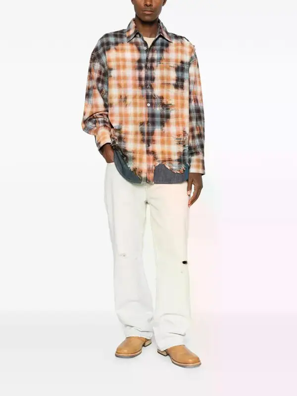 FENG CHEN WANG Check-print Distressed-finish Shirt