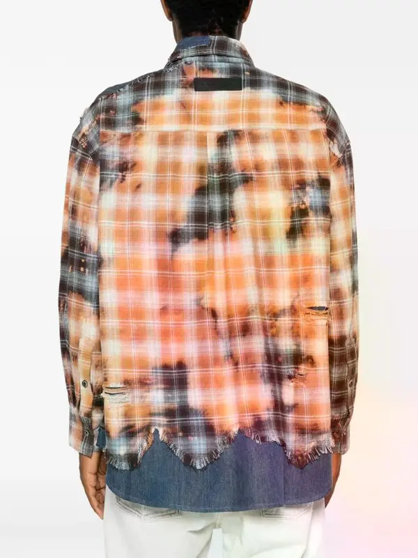 FENG CHEN WANG Check-print Distressed-finish Shirt