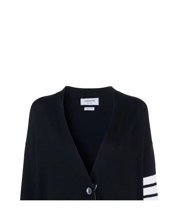 Thom Browne 4-bar Stripe V-neck Cardigan - Navy Blue