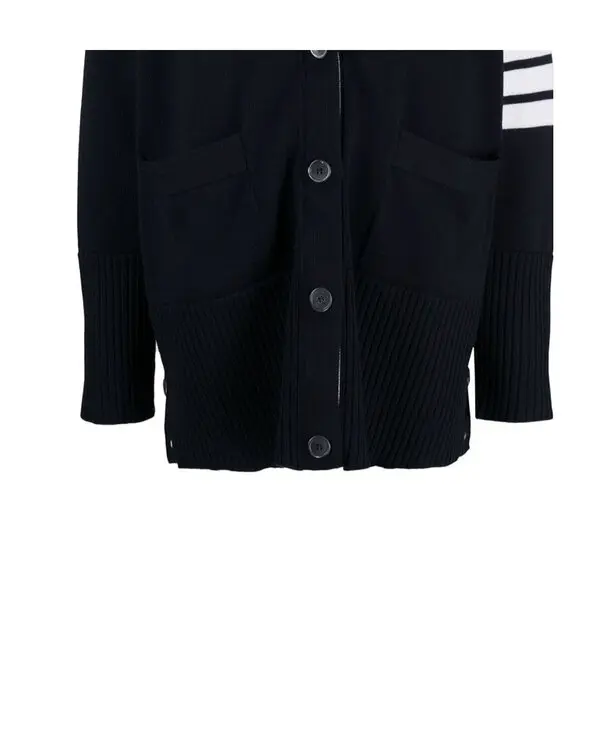 Thom Browne 4-bar Stripe V-neck Cardigan - Navy Blue