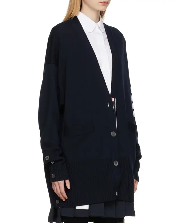 Thom Browne 4-bar Stripe V-neck Cardigan - Navy Blue