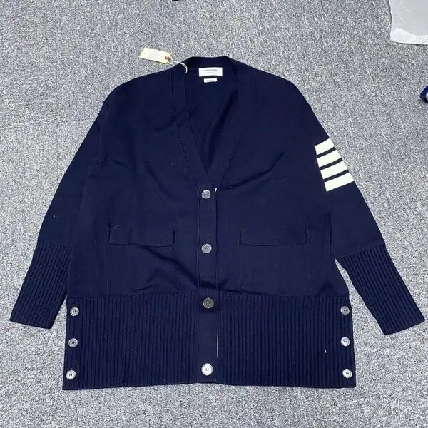 Thom Browne 4-bar Stripe V-neck Cardigan - Navy Blue