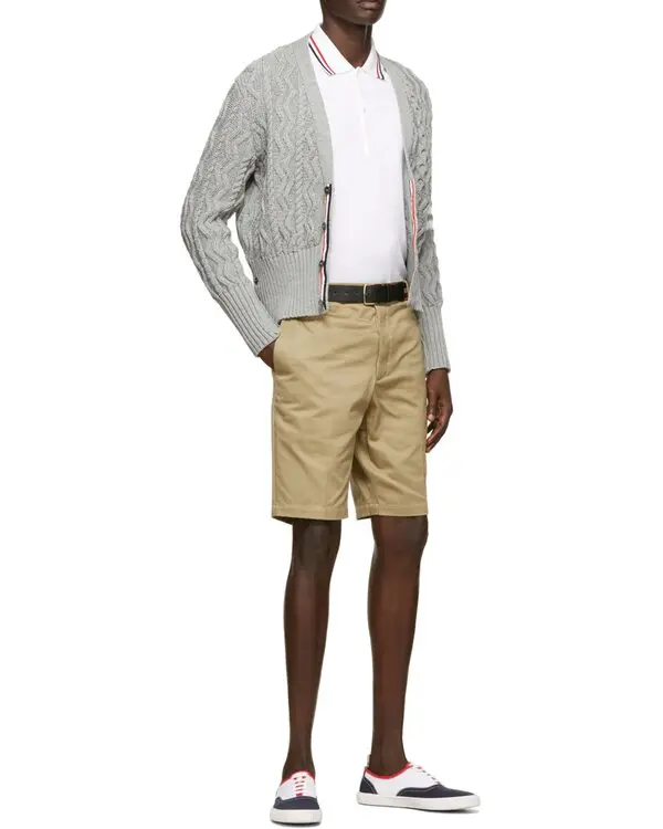 Thom Browne 4-bar Aran Cable Knit V-neck Cardigan