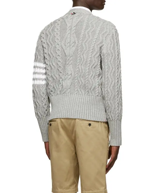 Thom Browne 4-bar Aran Cable Knit V-neck Cardigan