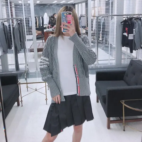 Thom Browne 4-bar Aran Cable Knit V-neck Cardigan