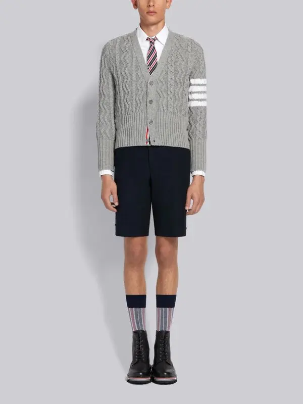Thom Browne 4-bar Aran Cable Knit V-neck Cardigan