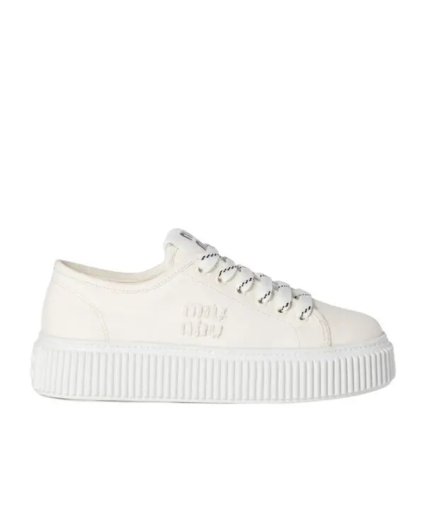 Miu Miu Logo Detail Denim Sneakers - Ivory