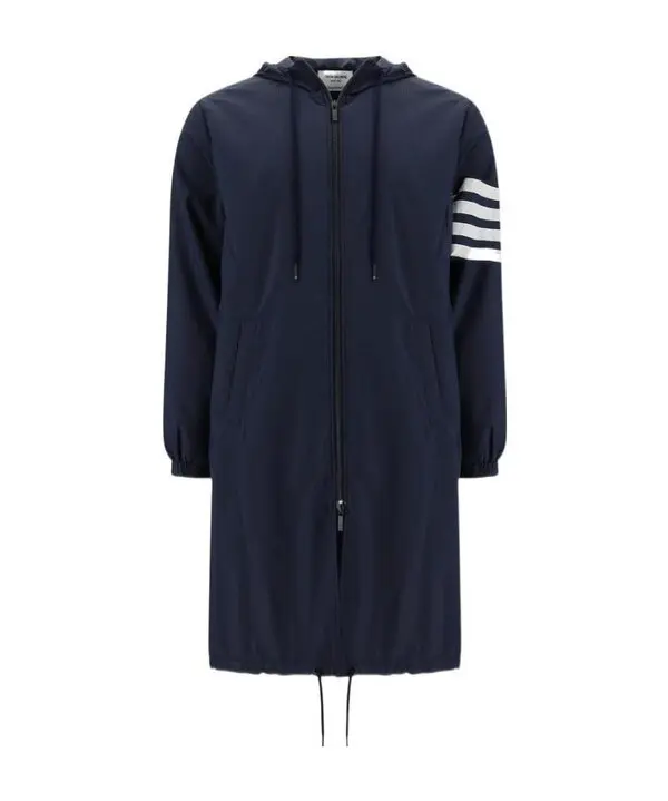 Thom Browne 4-bar Long Hooded Parka - Navy Blue