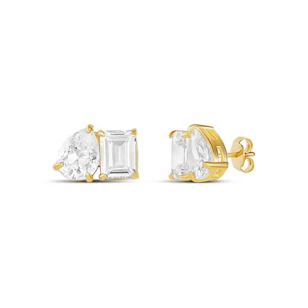 SHYMI Two Stone Pear And Emerald Cut Cubic Zirconia Earrings - Gold