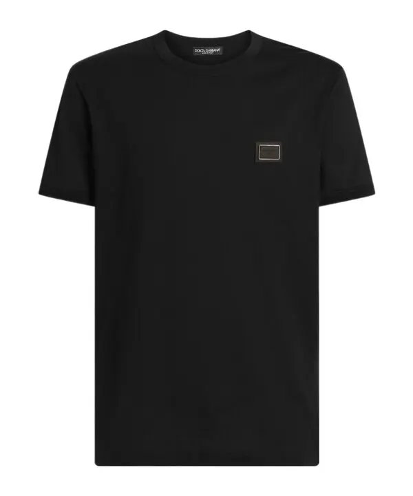 Dolce & Gabbana Cotton T-shirt With Logo Plate - Black