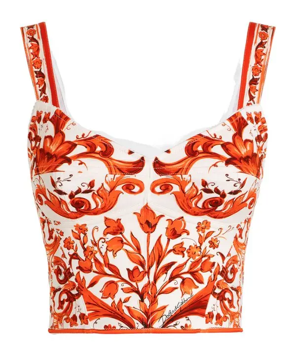 Dolce & Gabbana Majolica Print Sweetheart Bustier Top - Multicolor
