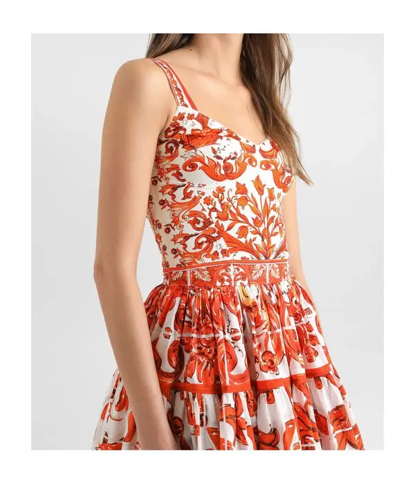 Dolce & Gabbana Majolica Print Sweetheart Bustier Top - Multicolor