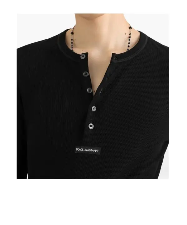 Dolce & Gabbana Serafino Jersey T-shirt With Logo - Black