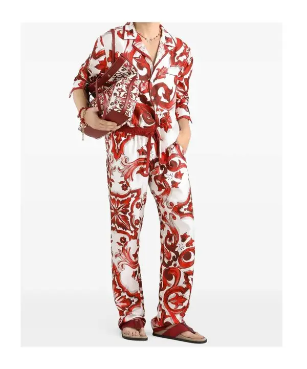 Dolce & Gabbana Majolica Print Silk Trousers