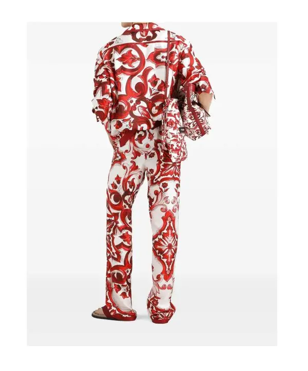 Dolce & Gabbana Majolica Print Silk Trousers