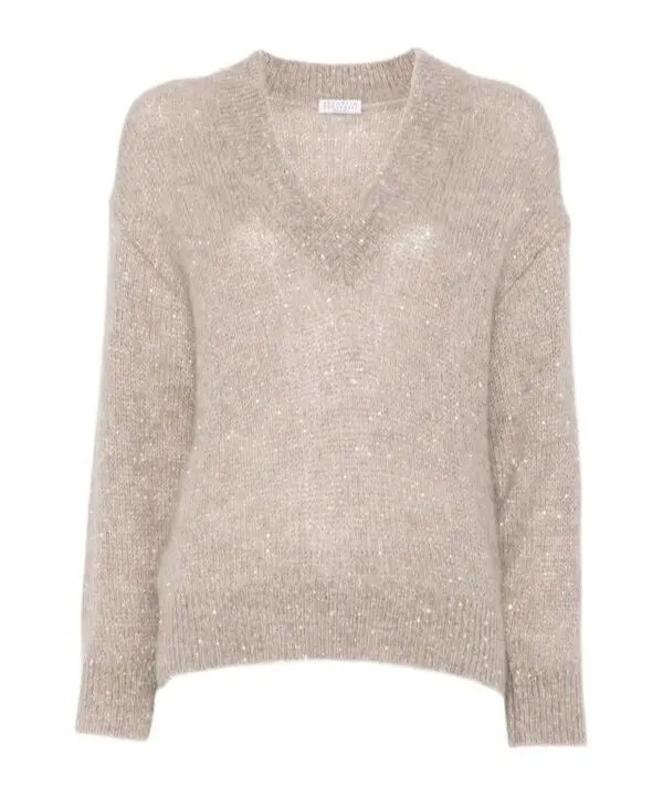 Brunello Cucinelli Sequin-embellished V-neck Sweater - No