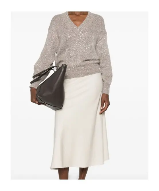 Brunello Cucinelli Sequin-embellished V-neck Sweater - No
