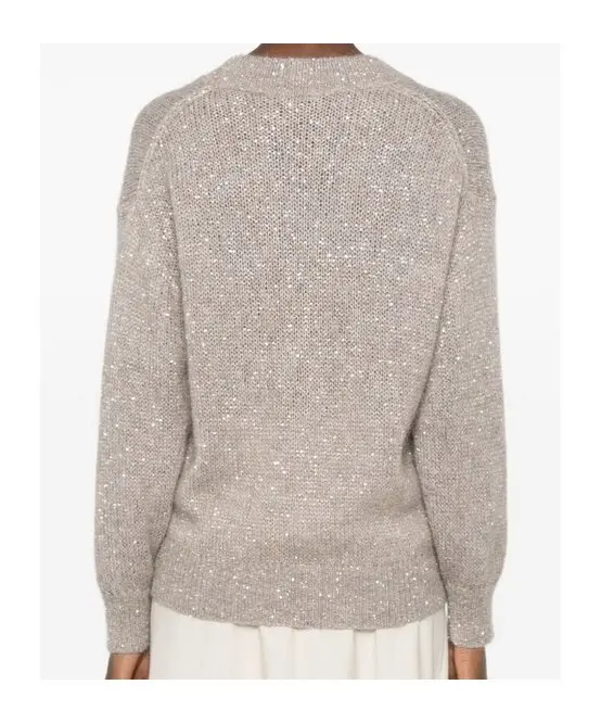 Brunello Cucinelli Sequin-embellished V-neck Sweater - Nude