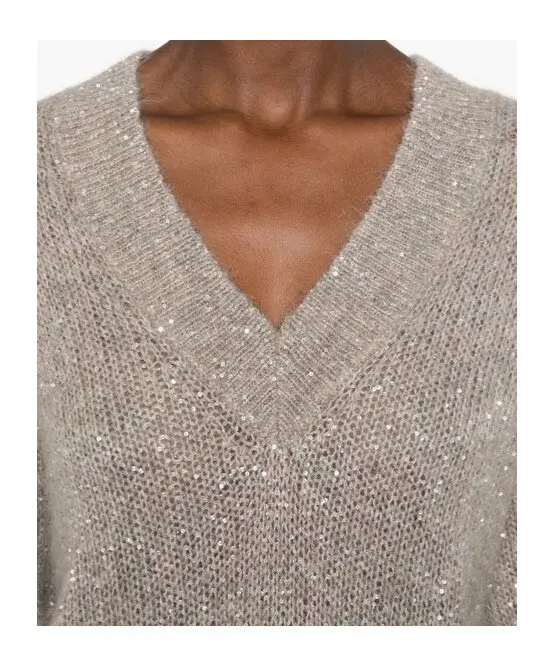 Brunello Cucinelli Sequin-embellished V-neck Sweater - Nude